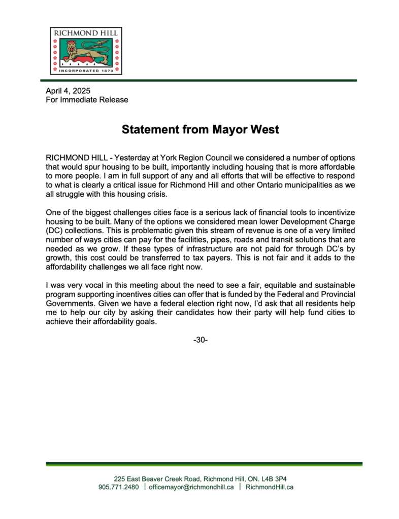 Mayor David West – Richmond Hill